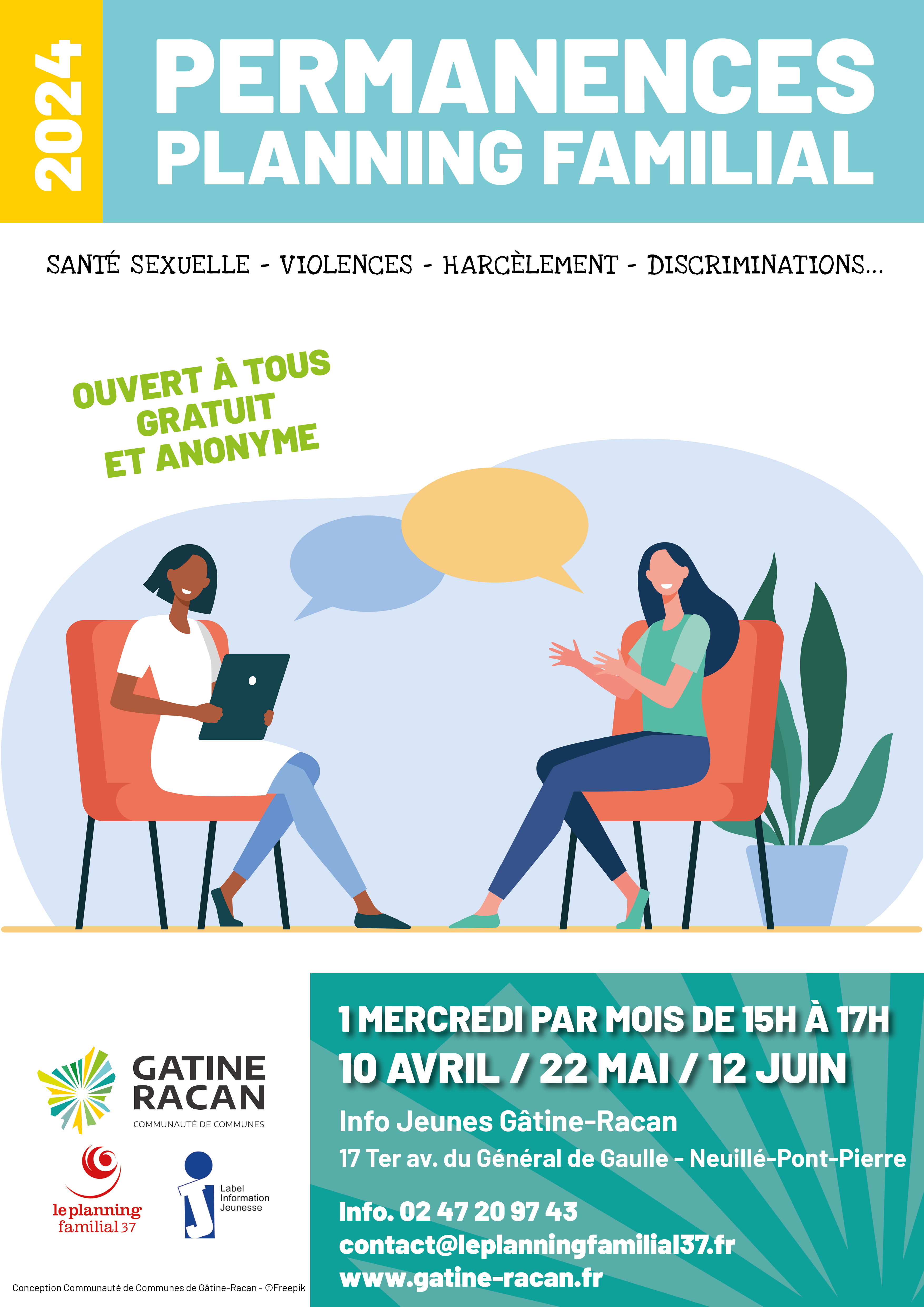 Planning familial - Permanences avril-mai-juin 2024 - Gâtine Racan